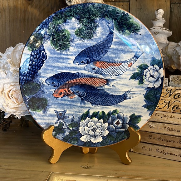 unbranded | Accents | Vintage Japanese Koi Fish Porcelain Platter Blue ...